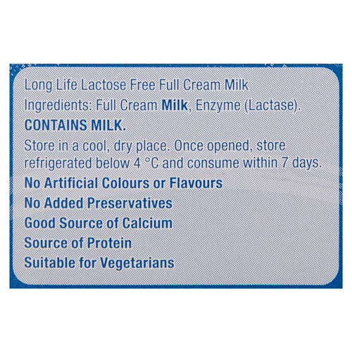 Full Cream Lactose Free Long Life Milk 1L